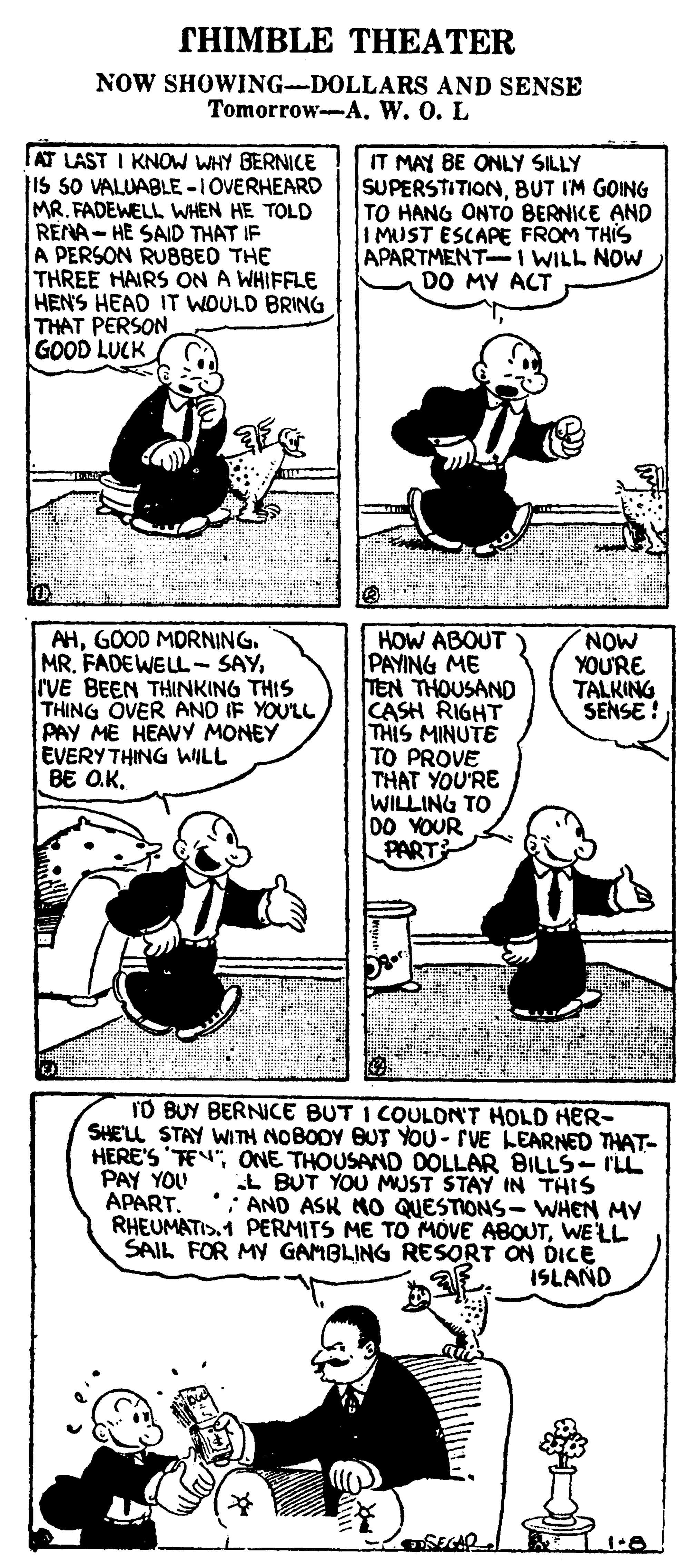 Thimble Theater Comic Strip 1929-01-08 | Comics Kingdom