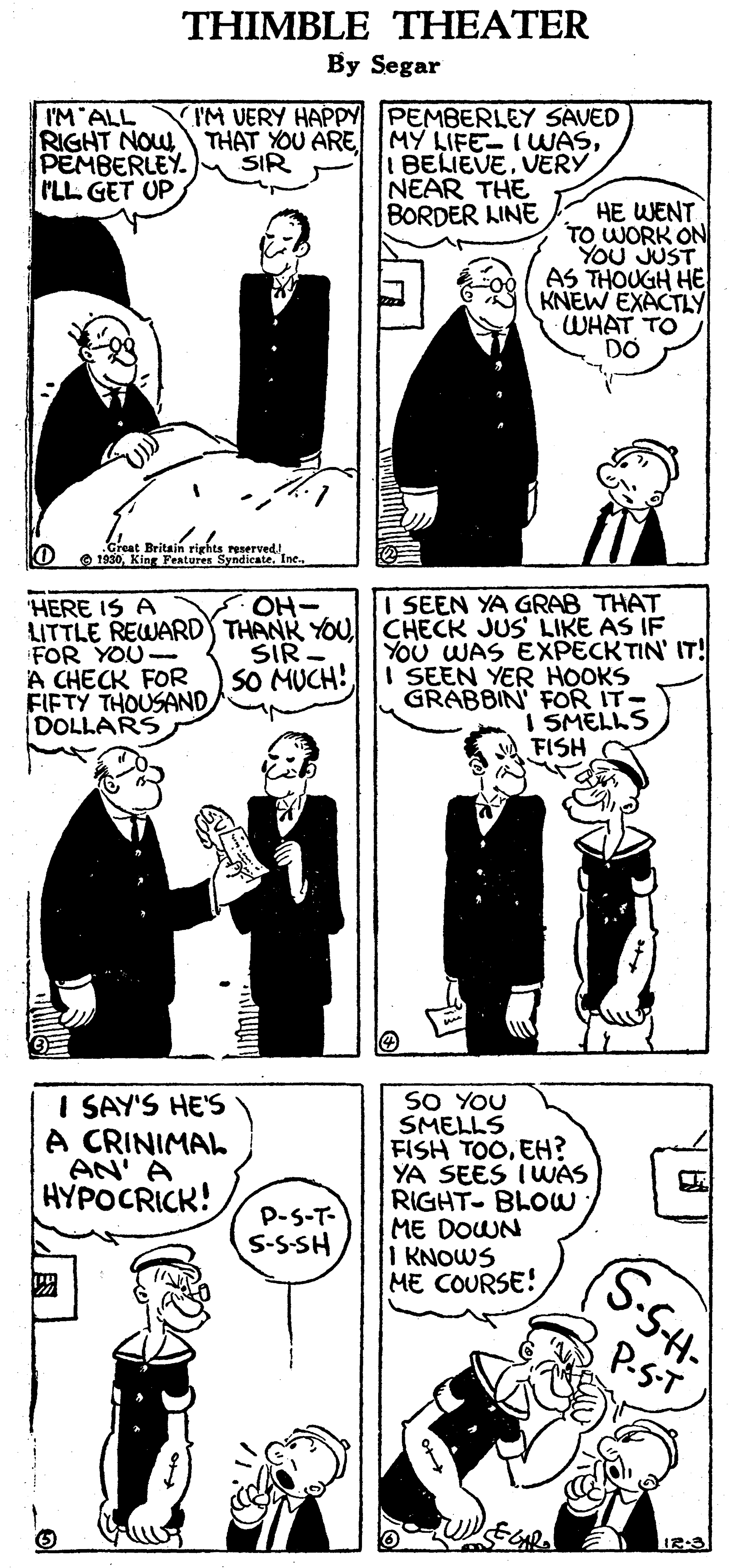 Thimble Theater Comic Strip 1930-12-03 | Comics Kingdom