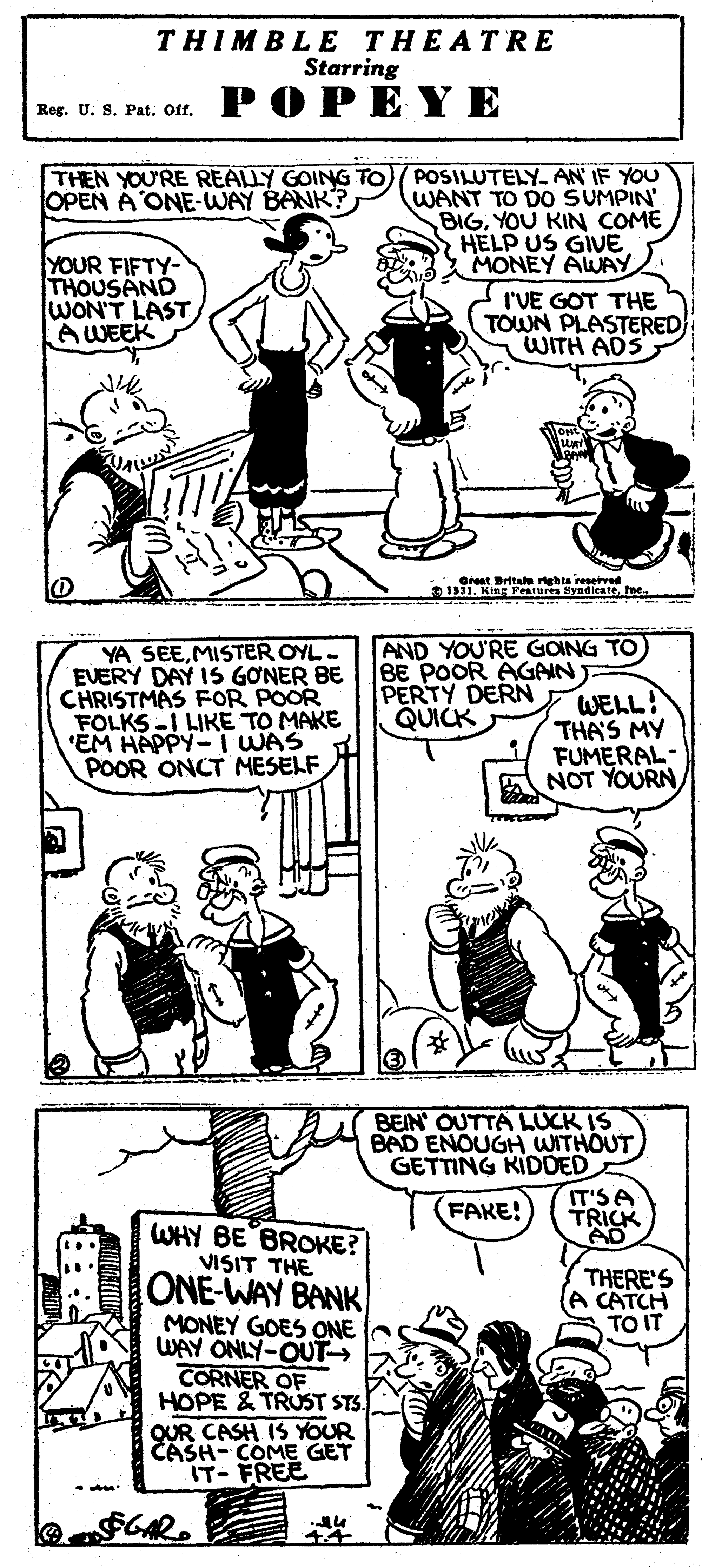 Thimble Theater Comic Strip 1931-04-04 | Comics Kingdom