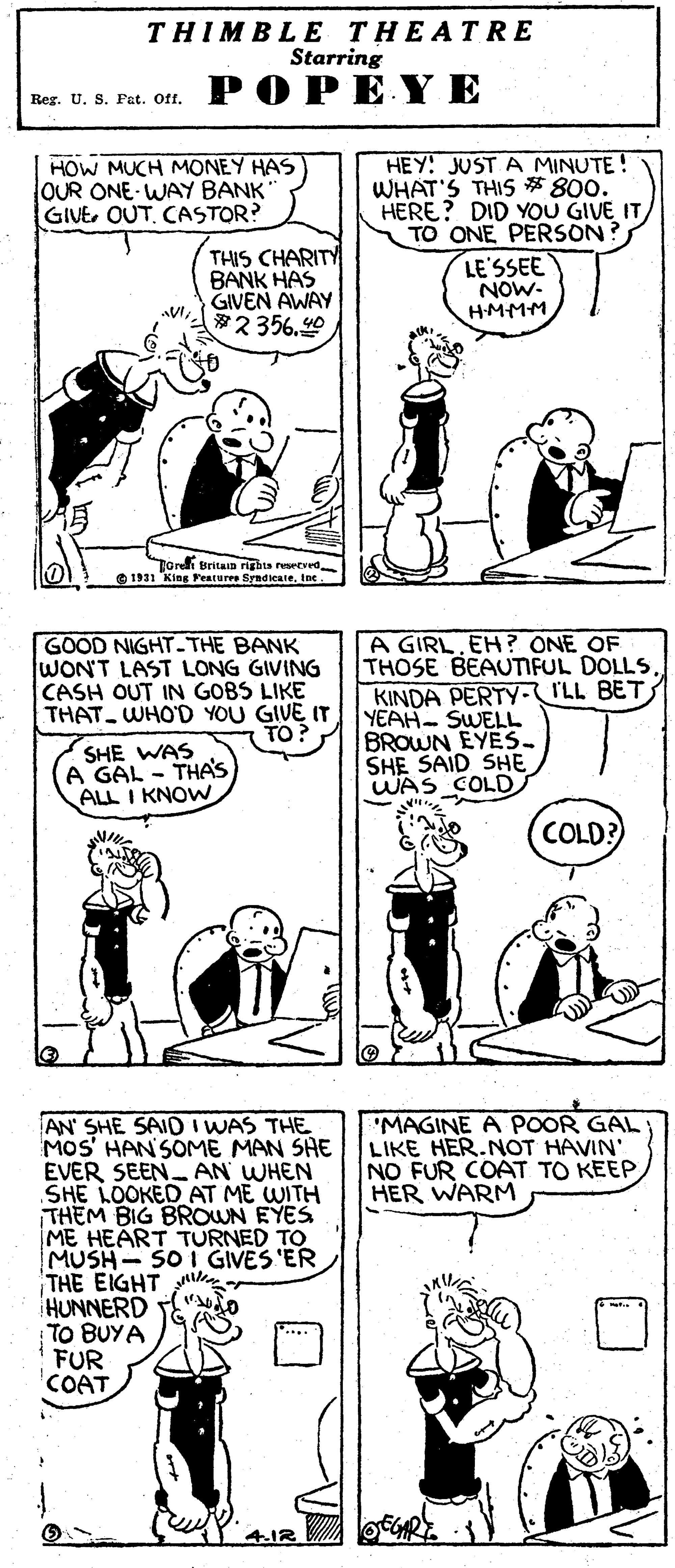 Thimble Theater Comic Strip 1931-04-13 | Comics Kingdom