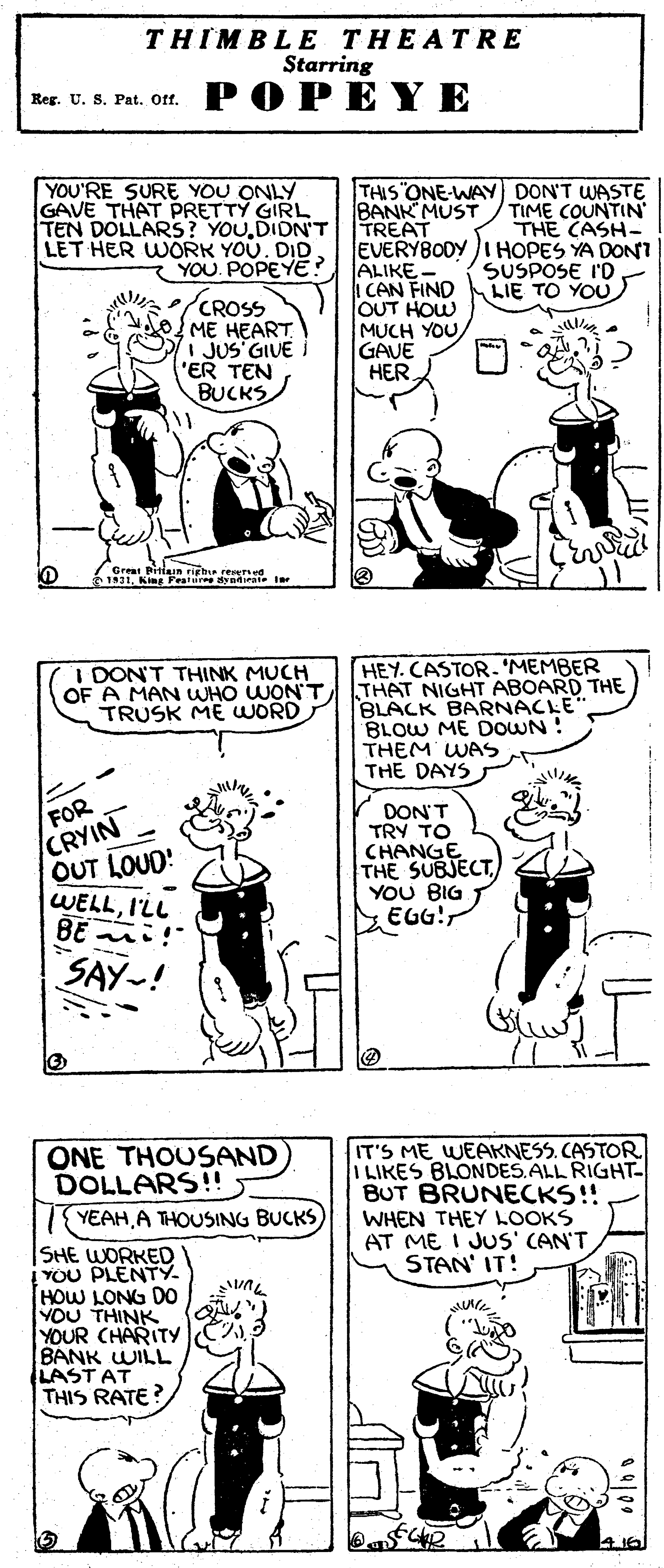 Thimble Theater Comic Strip 1931-04-16 | Comics Kingdom