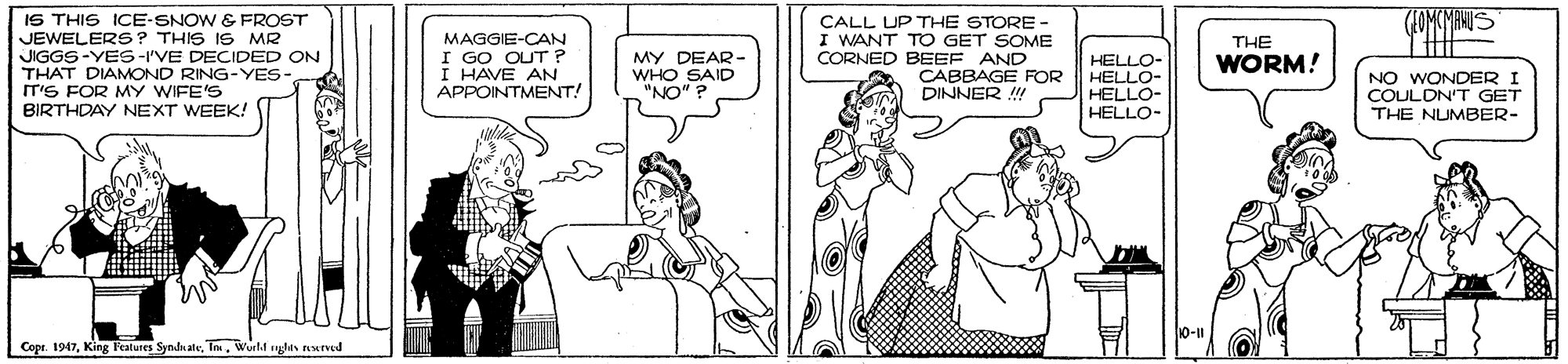 Bringing Up Father Comic Strip 1947-10-11 | Comics Kingdom